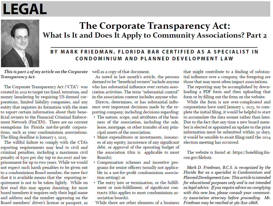 Corporate Transparency Act - Board Synergy Club - Century Village, West ...